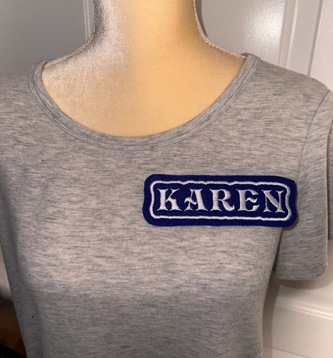 Personalized JUMBO Name Patch Iron or Sew on white Thread on Royal Blue ...