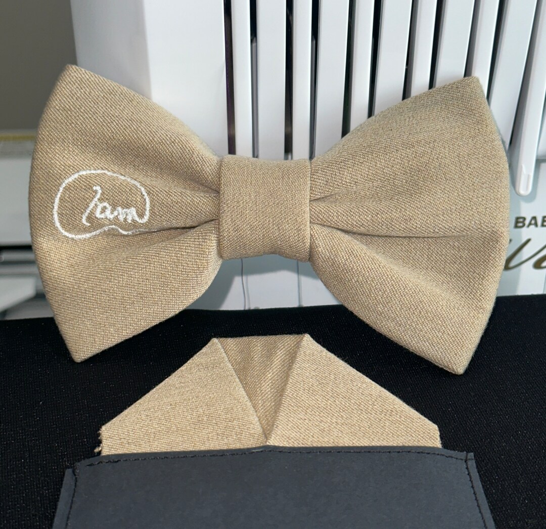Iam Original Beige/tan Bow Tie and Pre-folded Pocket Square - Etsy