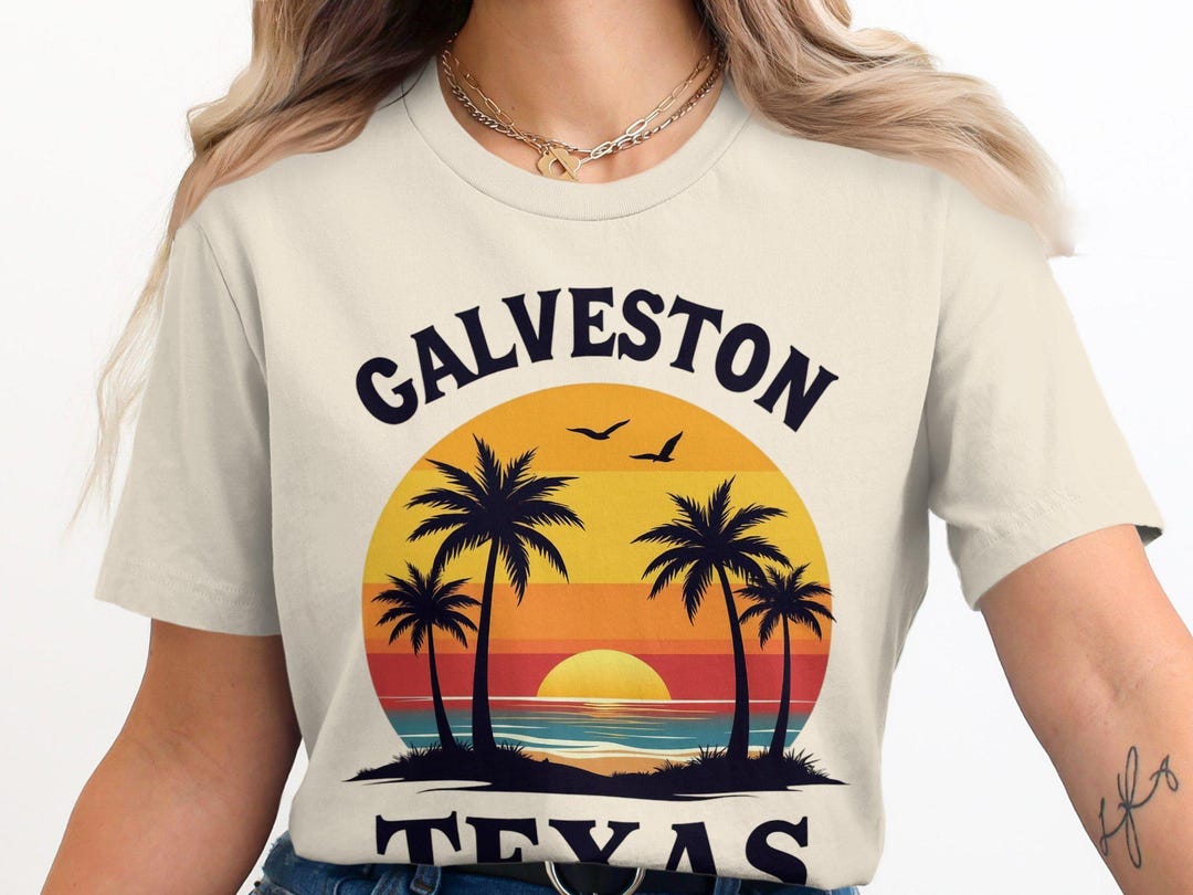 Galveston Texas Sunset T-shirt, Vintage Palm Trees Tee, Retro Beach ...