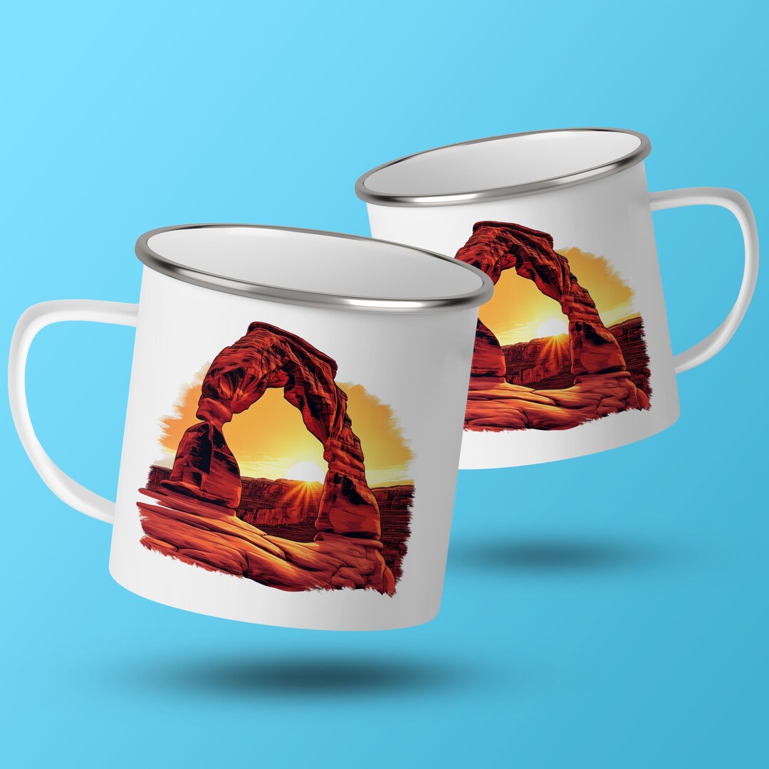 Delicate Arch Sunset Enamel Mug, Arches National Park Camping Gear ...