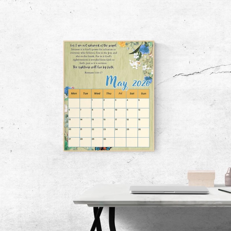 May 2026 One-page Calendar With Bible Verse - Digital Instant Download ...