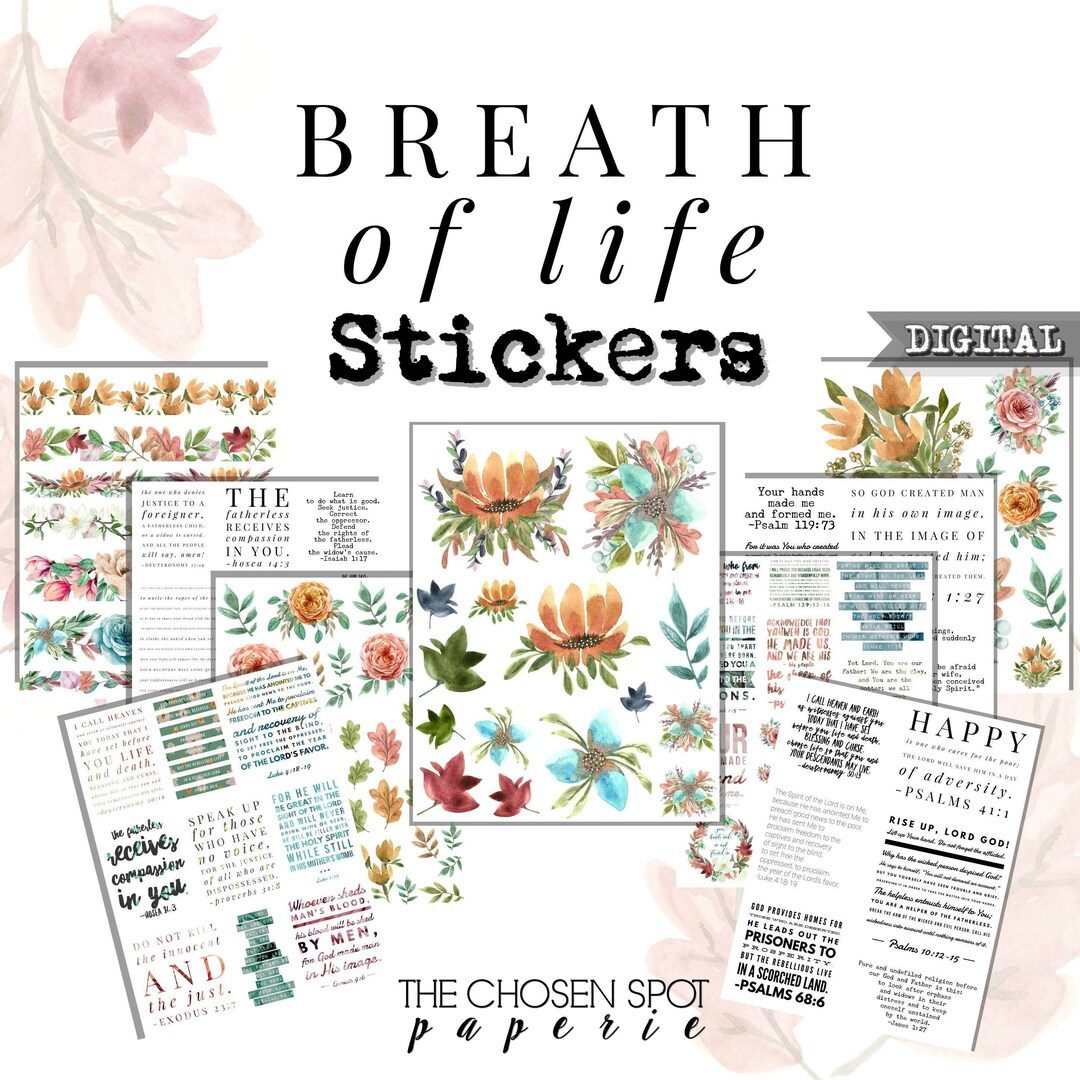 Breath of Life Stickers, Printable Pdf, Digital Download, Watercolor ...