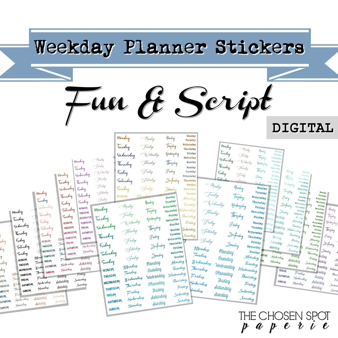 Weekday Planner Stickers, Days of the Week, Bullet Journal, Agenda ...