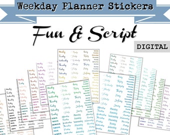 Days of the Week Script Stickers/printable Planner Stickers/erin ...