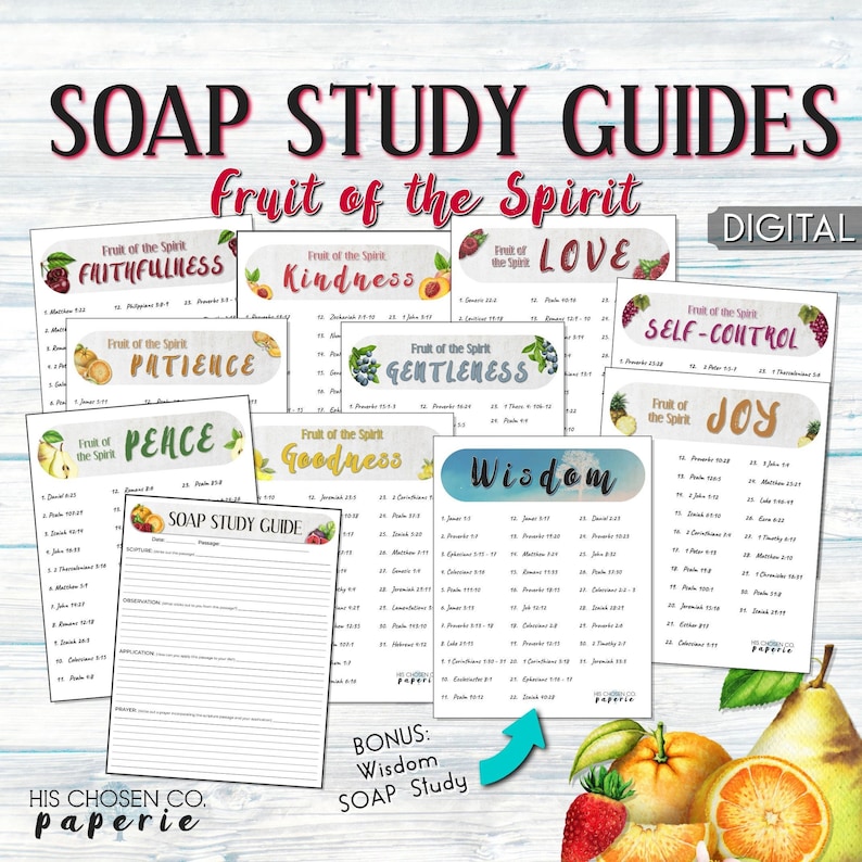 Fruit of the Spirit SOAP Study Set - 10 'SOAP' Study Lists, Monthly ...