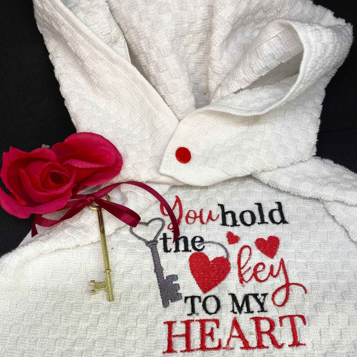Hanging Dish Towel, Valentine Towel Holder, Red Hearts Tea Towel, Wrap ...