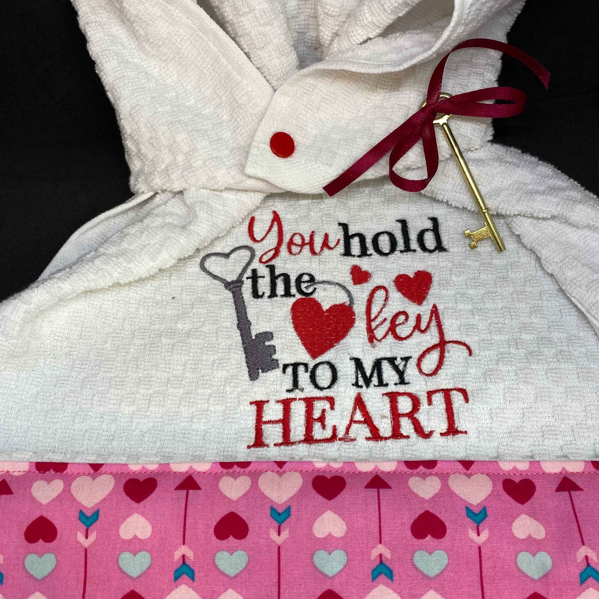 Hanging Dish Towel, Valentine Towel Holder, Red Hearts Tea Towel, Wrap ...