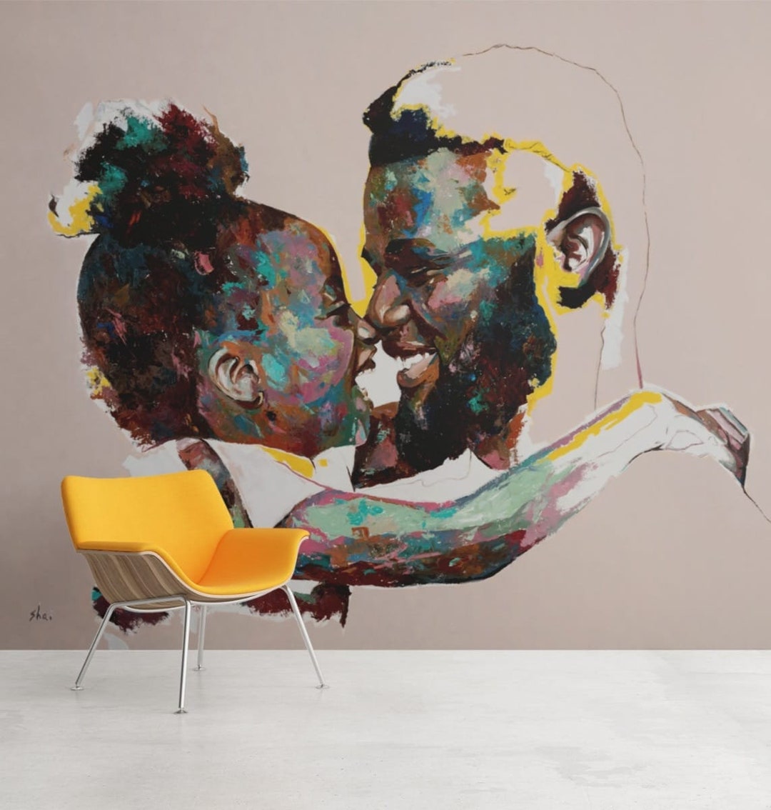 Father & Daughter Wall Mural: Happy Art Print for Institutions - Etsy
