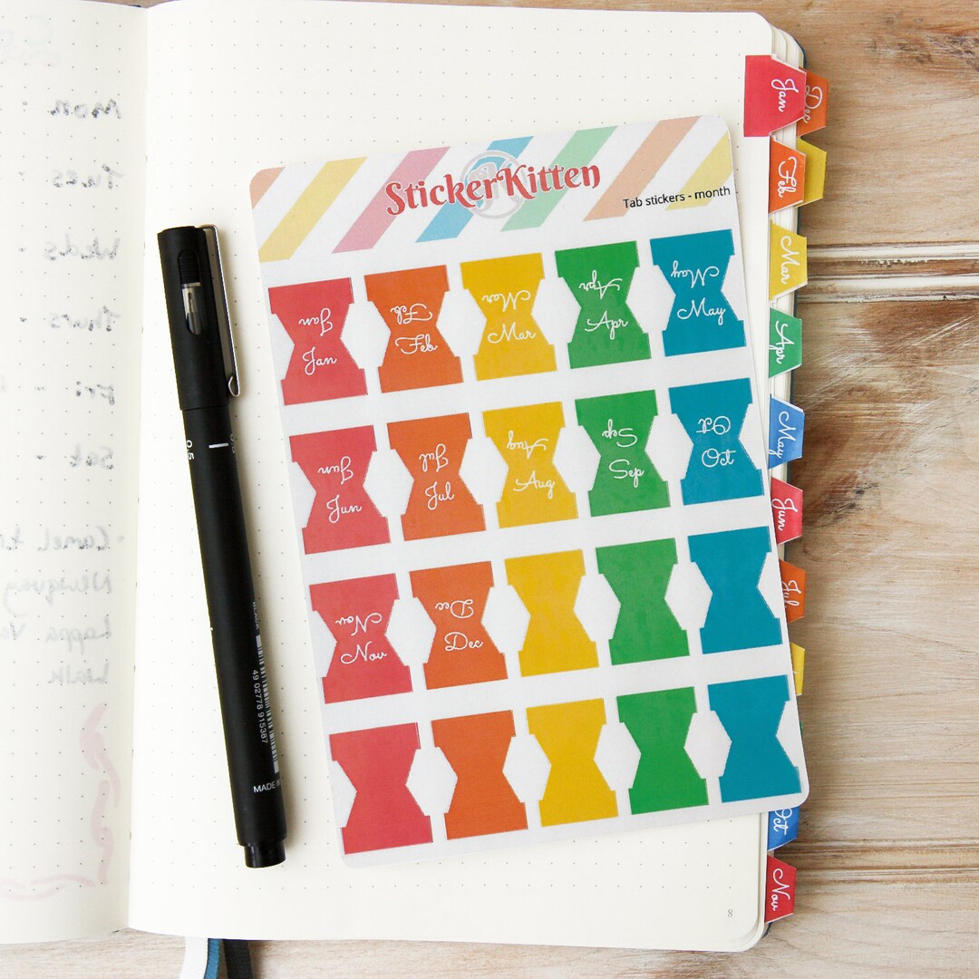 Planner Tab Stickers - Month. Colourful Diary Tabs by Stickerkitten - Etsy