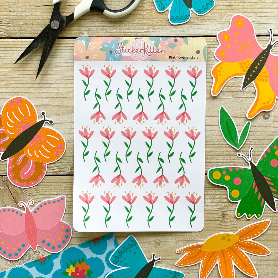 Pink Flower Stickers – Floral Planner Stickers, Journal Stickers, Deco ...