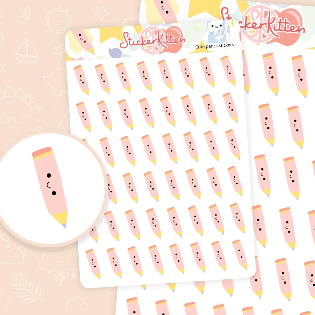 Pencil Stickers - Cute Pencil Planner Stickers, Teacher Stickers, Back ...