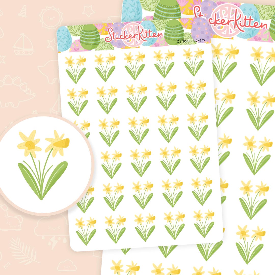 Daffodil Stickers - Cute Spring Flower Planner Stickers, Garden Flower ...