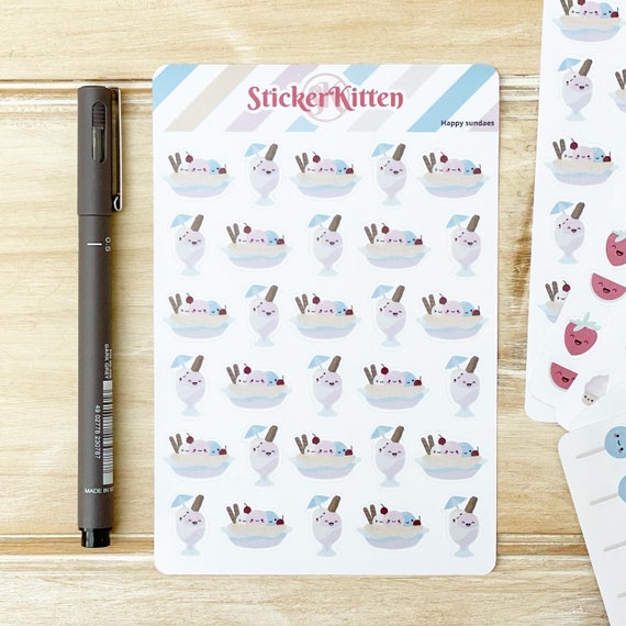 Ice Cream Sundae Stickers Cute Summer Planner Stickers by | Etsy