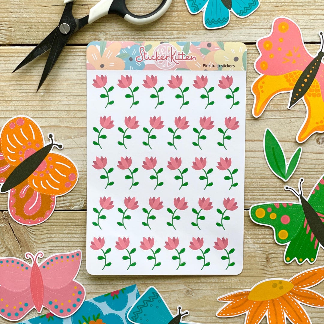 Pink Tulip Stickers – Floral Planner Stickers, Journal Stickers, Deco ...