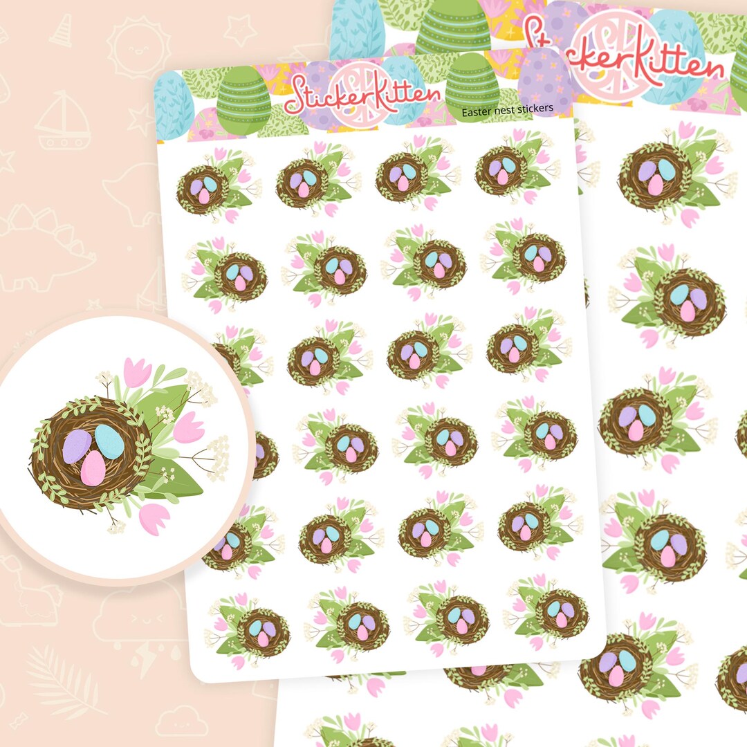 Easter Nest Stickers - Cute Easter Egg Deco Planner Stickers, Bird's ...