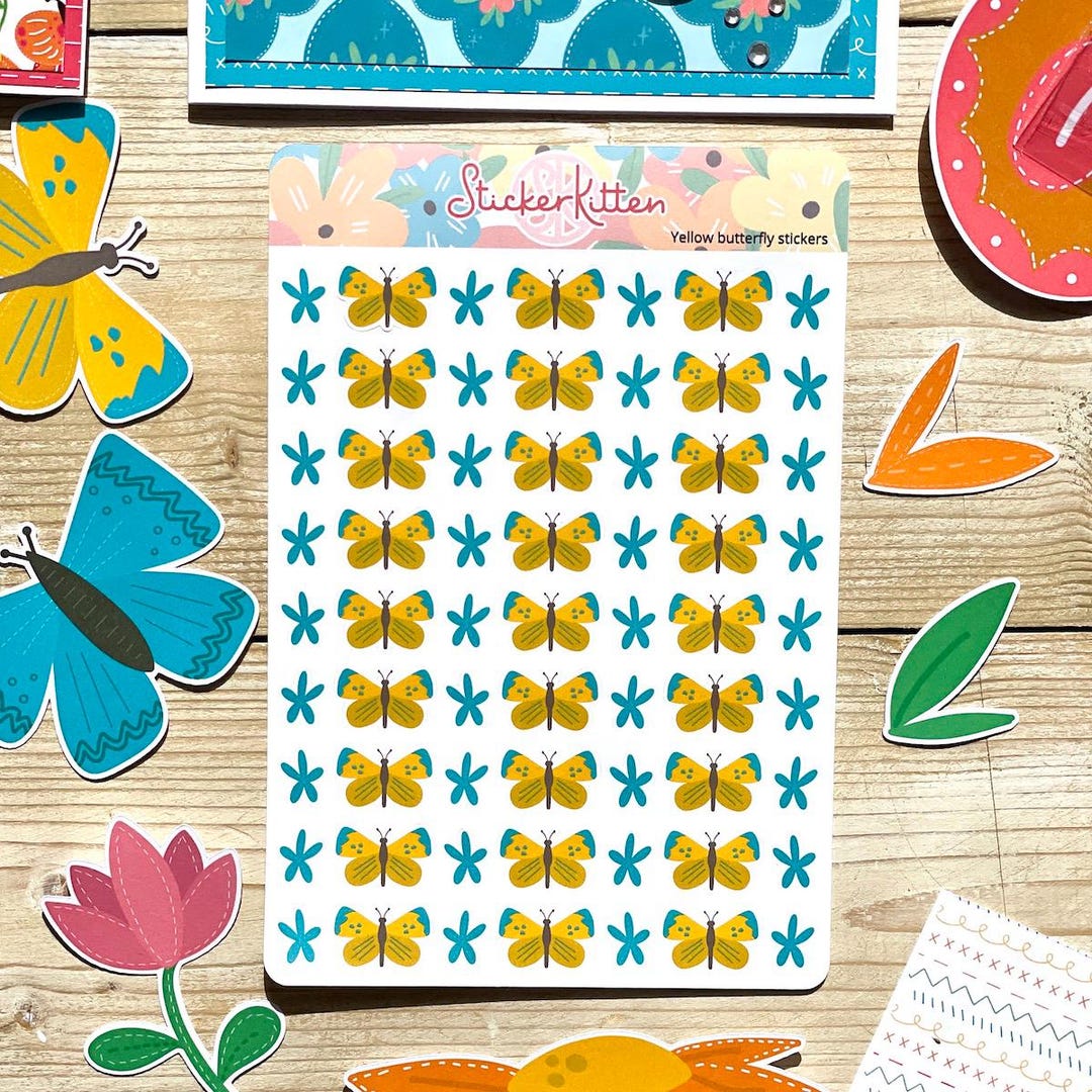 Yellow Butterfly Stickers – Colourful Butterfly and Flower Planner ...