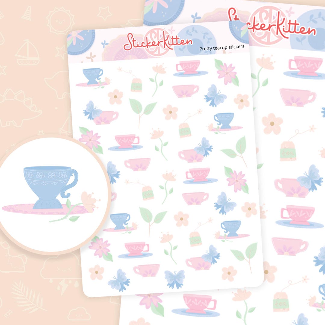 Teacup Stickers - Cup of Tea Planner Stickers, Afternoon Tea Stickers ...