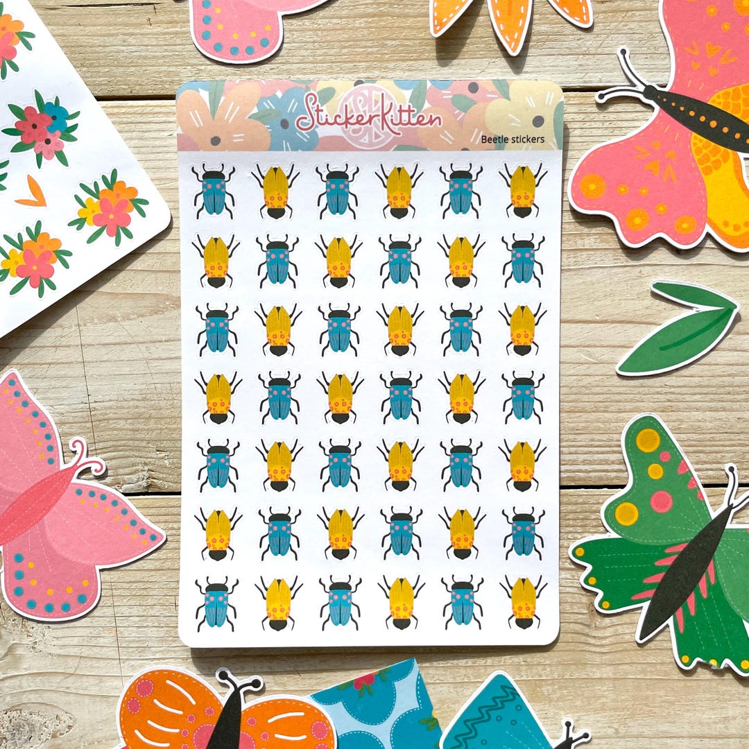 Beetle Stickers – Cute Garden Bug Planner Stickers, Journal Stickers ...