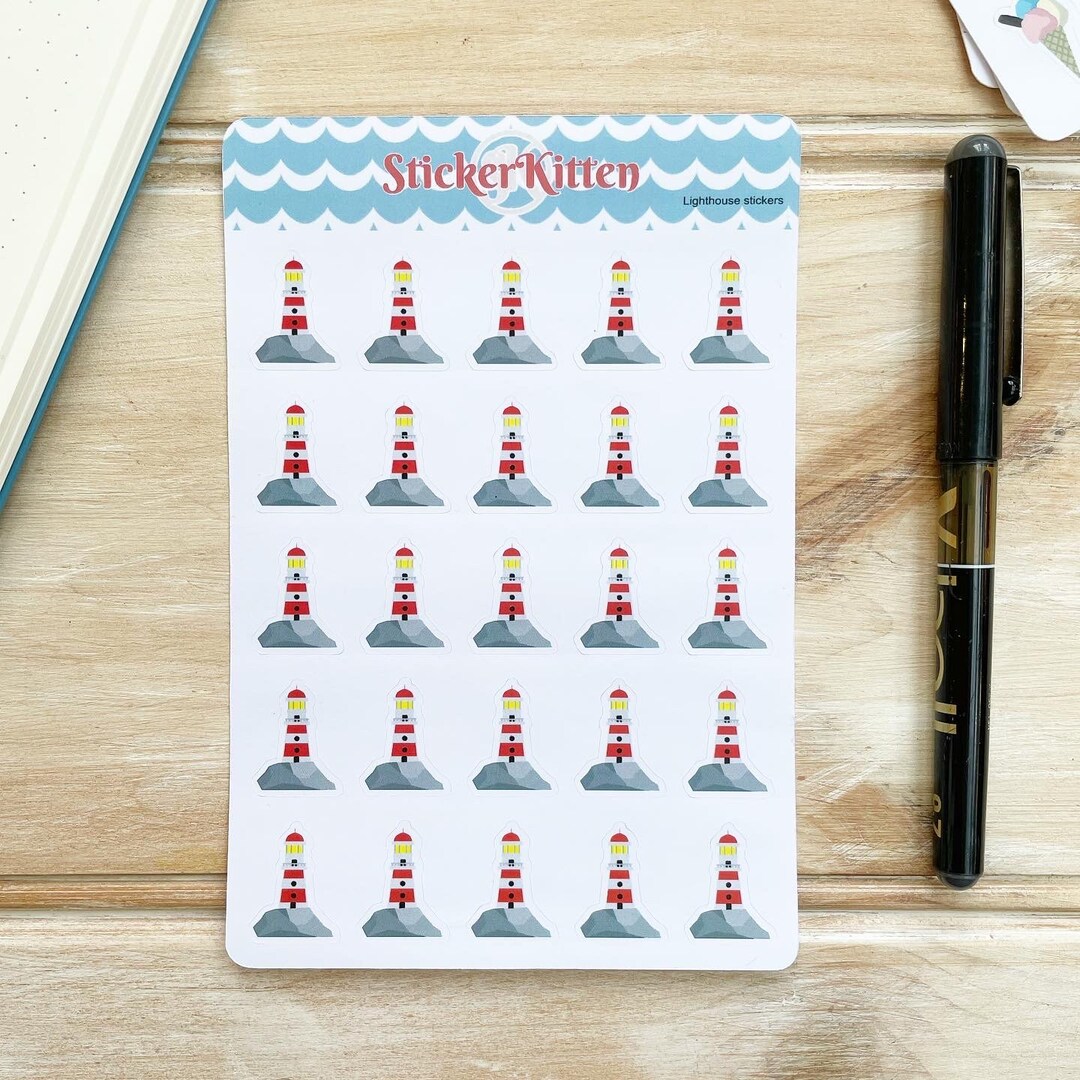 Lighthouse Stickers - Cute Seaside Planner Stickers by Stickerkitten UK ...