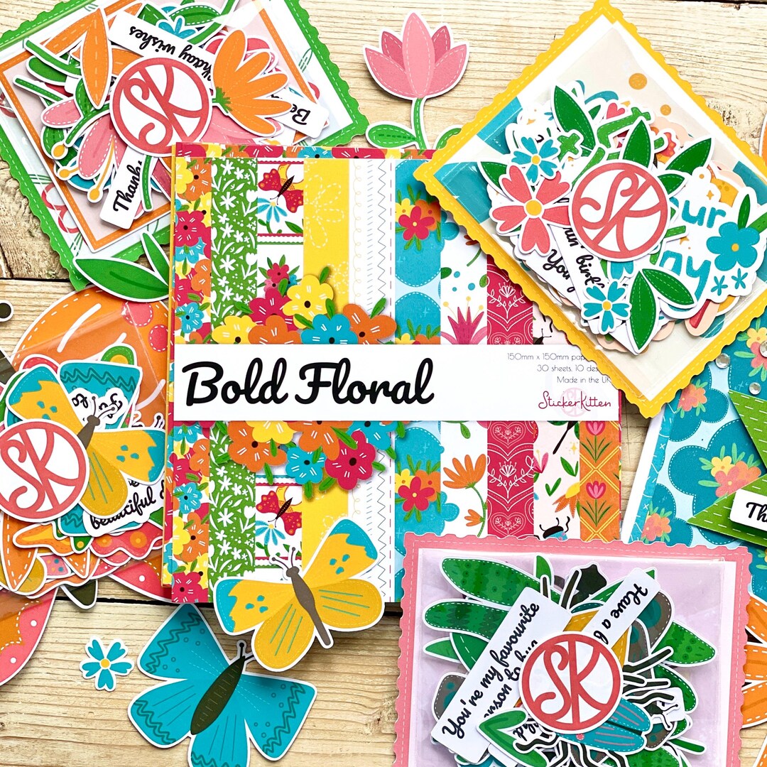 Bold Floral Papercraft Bundle – Craft Kit With 6x6 Paper Pack and ...