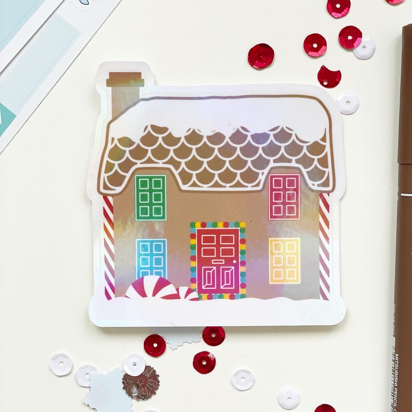 Gingerbread House Sticker - Holographic Vinyl Cute Gingerbread ...