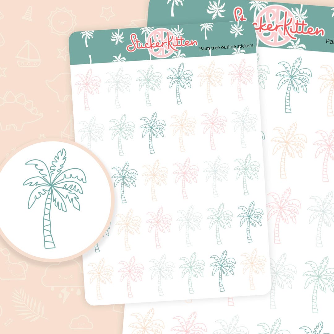 Palm Tree Stickers - Outline Palm Trees, Colourful Palm Stickers, Tree ...