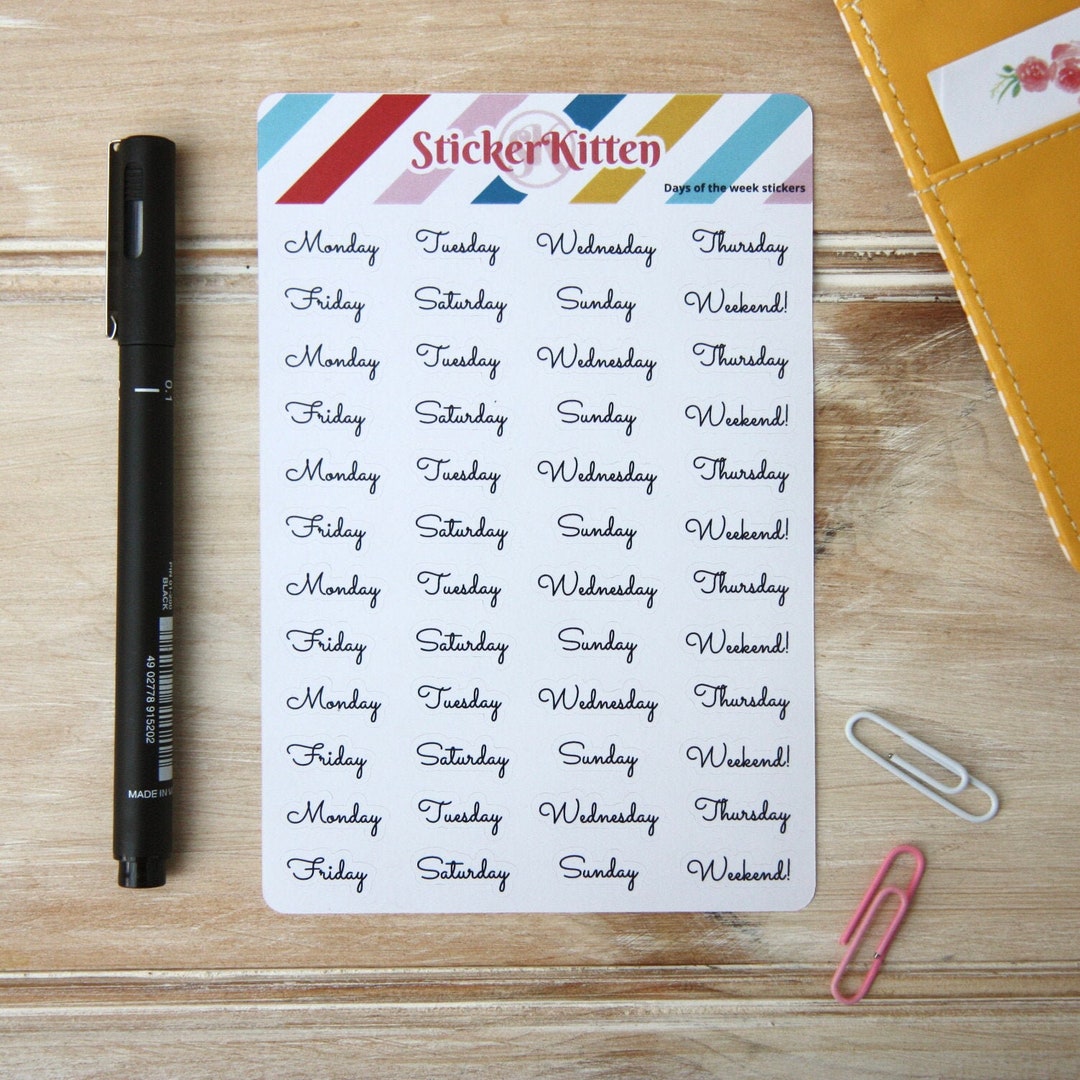 Days of the Week Stickers - Script Weekly Headers - Planner Stickers by ...