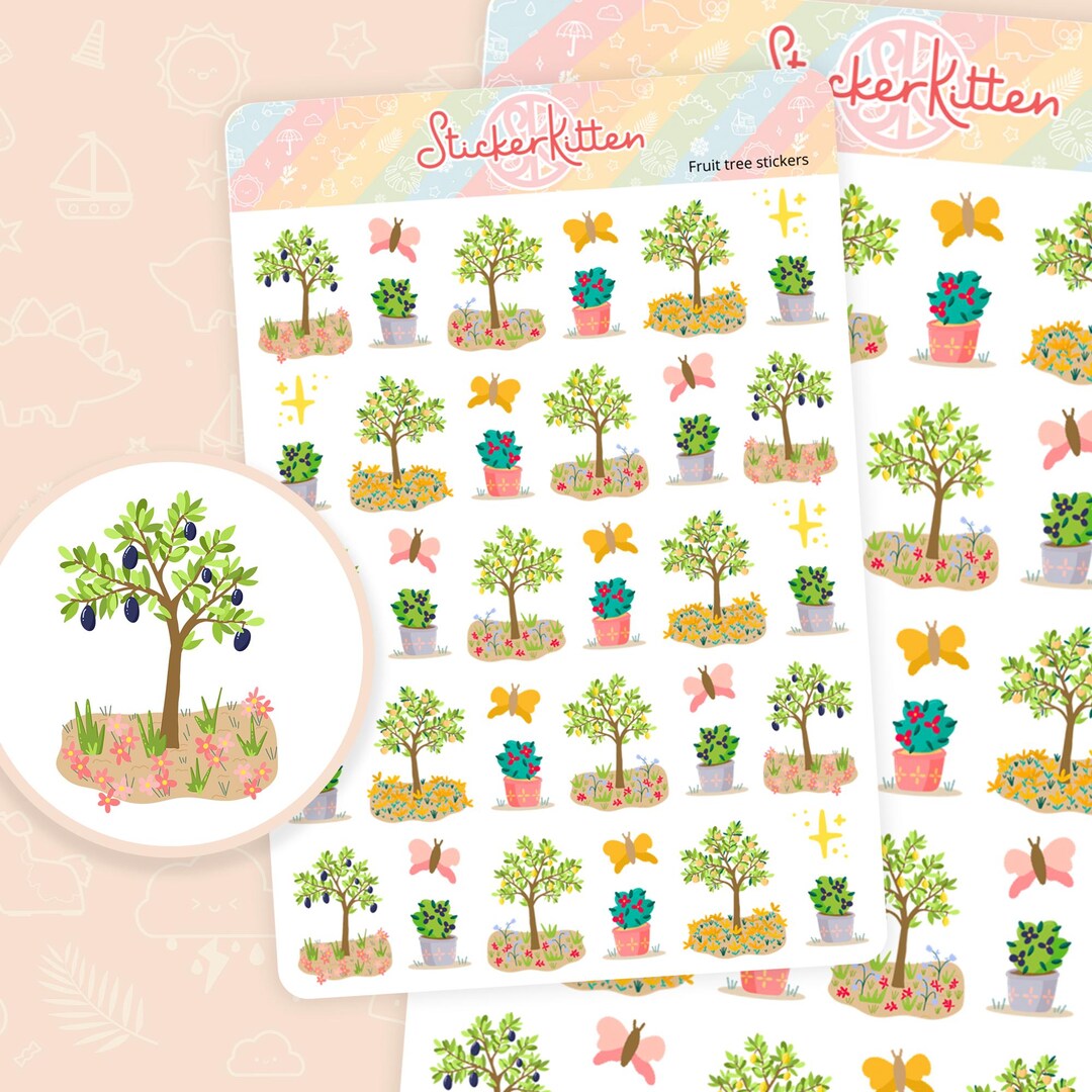 Fruit Tree Stickers - Cute Gardening Planner Stickers, Grow Your Own ...