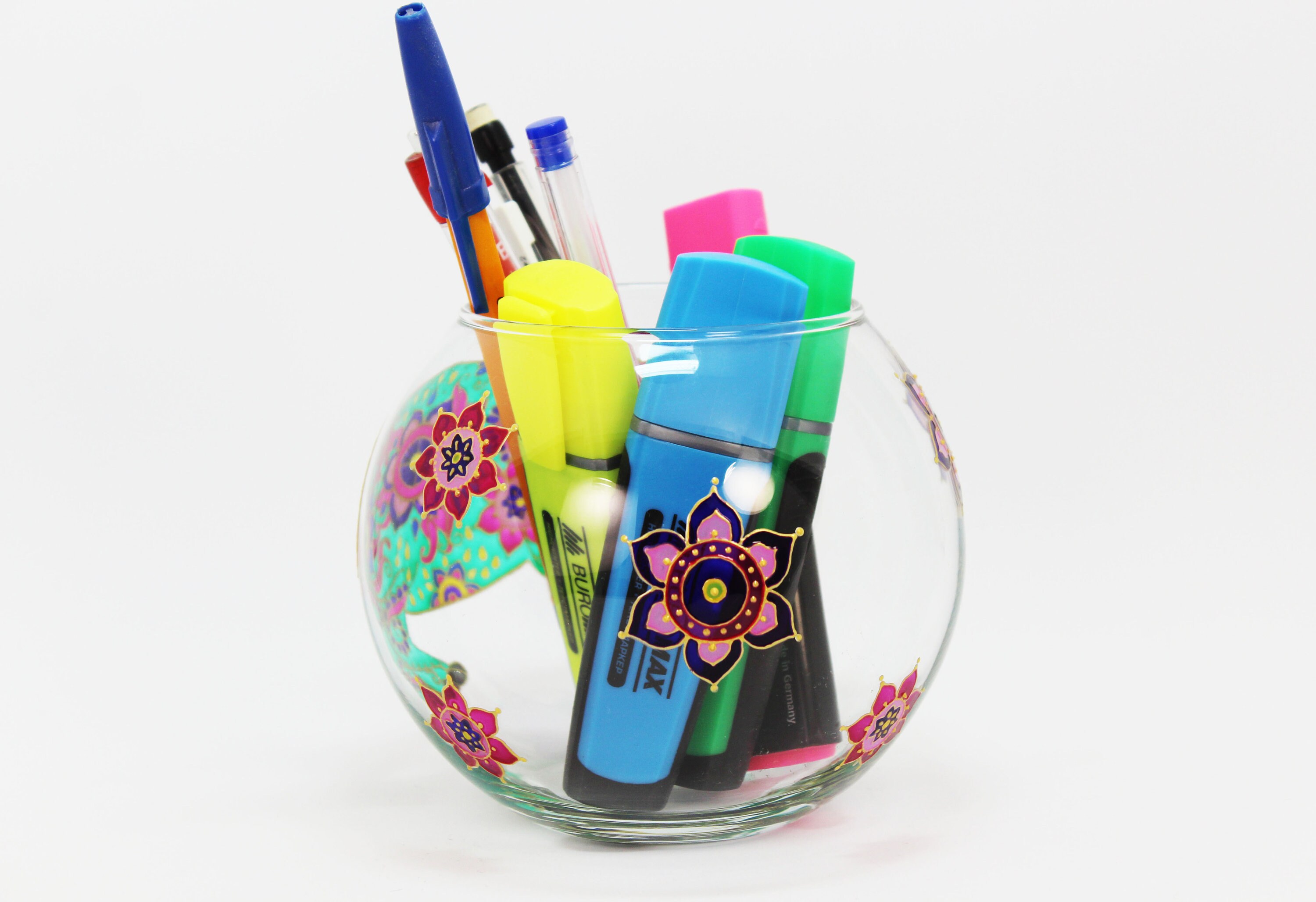 Pen Holder Personalized Glass Vase Hand Painted Green Hippo | Etsy