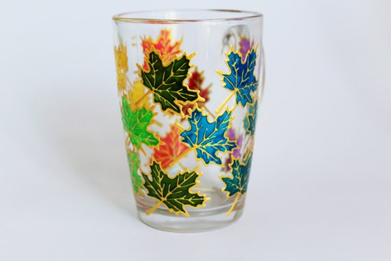 Leaves Mug Hand Painted Maple Leaves Glass Coffee Cup Gift | Etsy