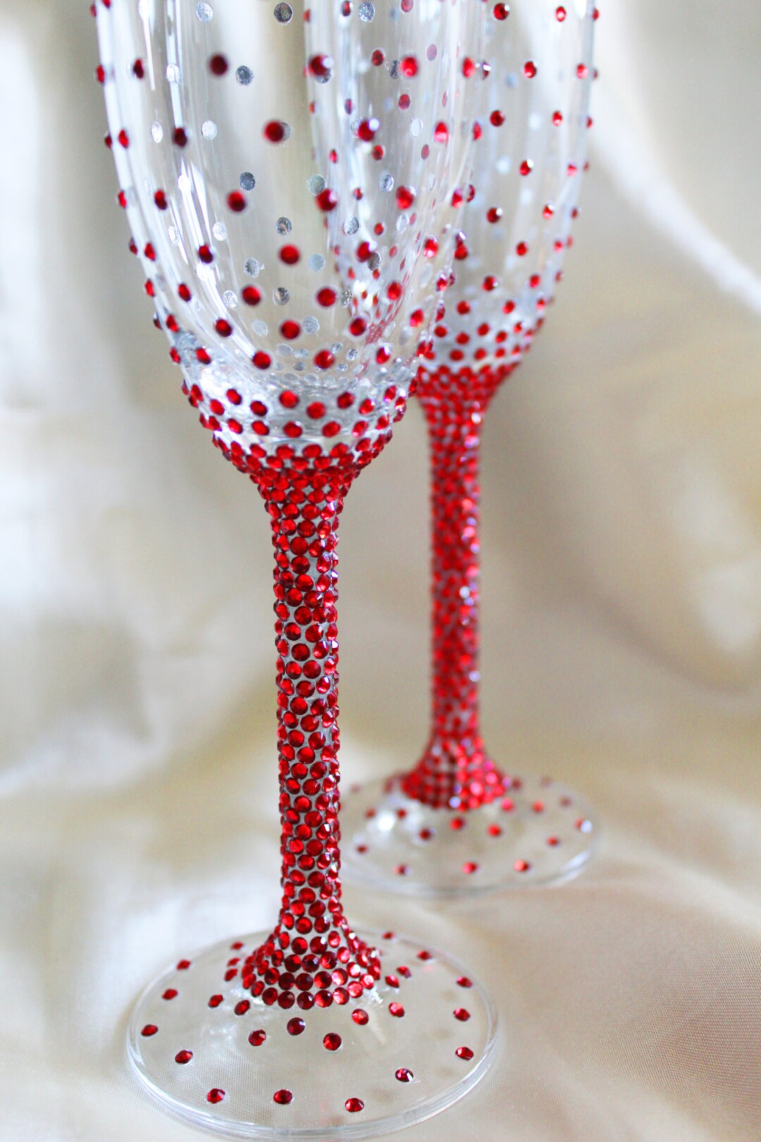Champagne Glasses Handmade, Unique Design With Red Rhinestones ...