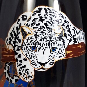 Leopard Hand Painted Big Mug, Handmade Rainbow Glass Large Cups, Animal ...