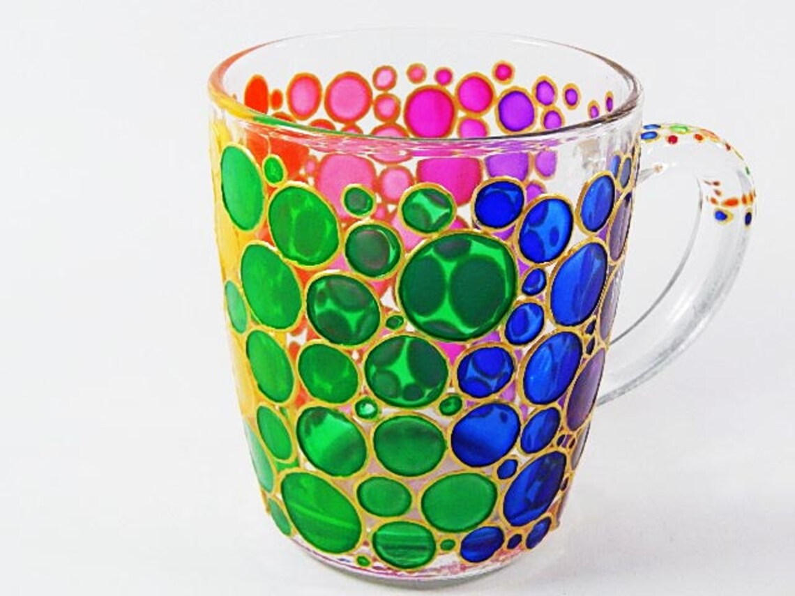 Rainbow Big Coffee Mug Personalized Colored Hand Painted - Etsy