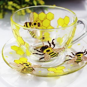 Bee Tea Cup and Saucer Set Personalized Birthday Gift, Tea Set Hand ...