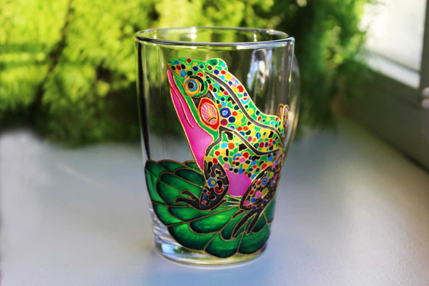 Frog coffee Mug Personalized hand painted pink Frog Glass Mug | Etsy