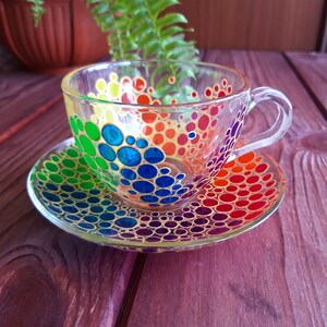 Rainbow Tea Cup Hand Painted Bubbles Cup and Saucer Set, Personalized ...