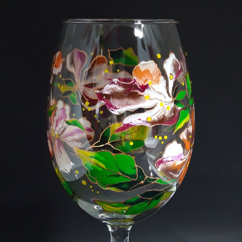Wine Glasses Floral Hand Painted Apple Blossom Gift - Etsy