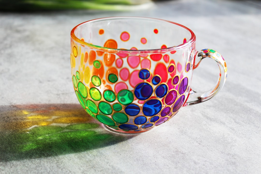 Bubbles Big Painted Coffee Mug, Colorful Mosaic Cup, Rainbow Bright ...