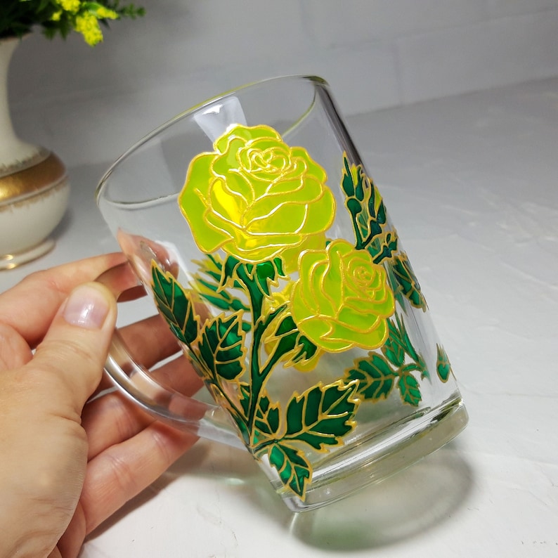 Floral Mug Yellow Roses Unique Coffee Cute Gift Funny Cup - Etsy