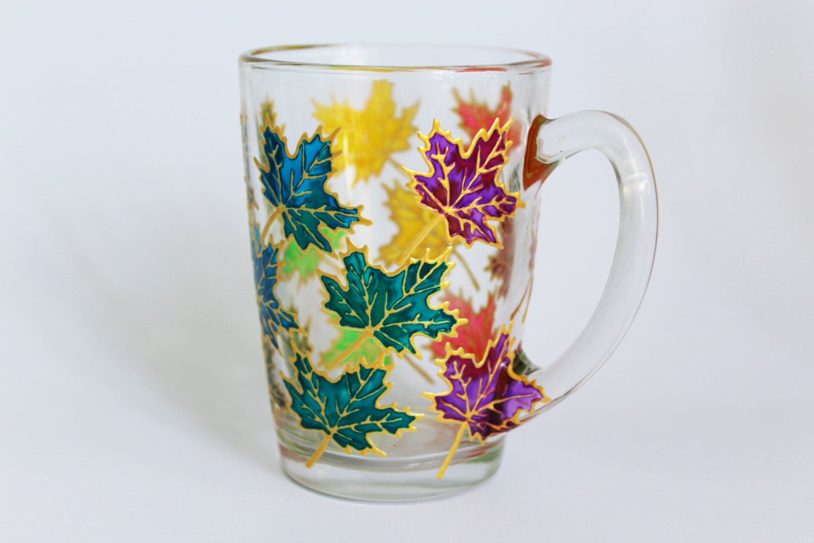 Leaves Mug Hand Painted Maple Leaves Glass Coffee Cup Gift | Etsy