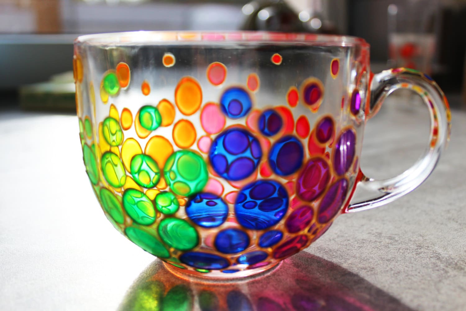 Bubbles Big Painted Coffee Mug Colorful Mosaic Cup Rainbow - Etsy