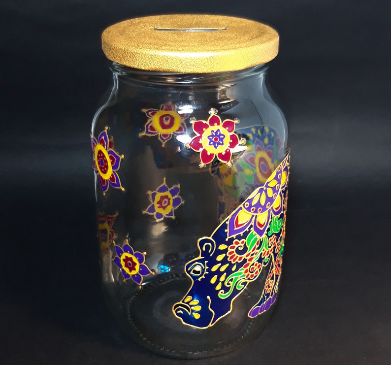 Glass Coin Bank Personalized. Hand Painted Hippo Animal Coin | Etsy