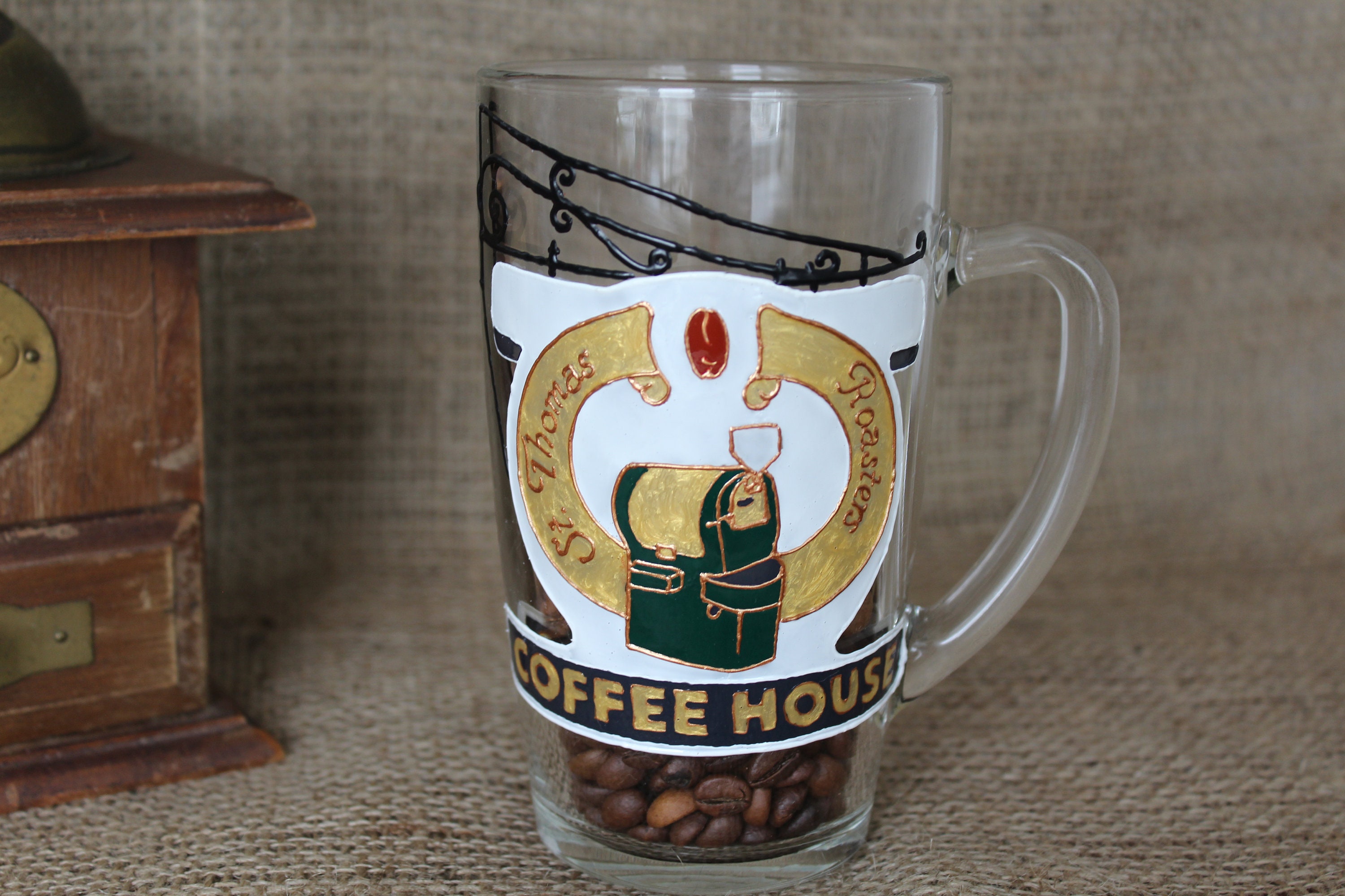 Custom Logo Order Painted Glass Coffee mug. Personalized | Etsy