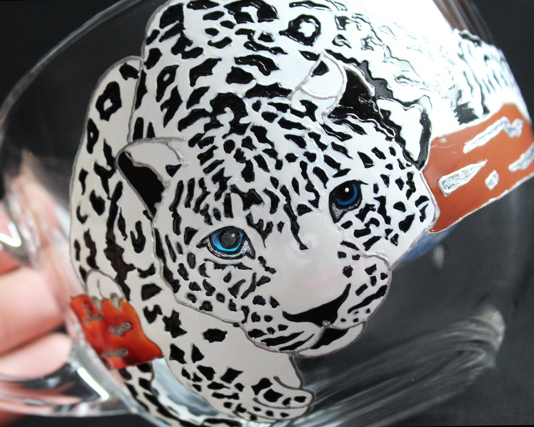 Snow Leopard Mug Personalized Big Coffee Mug, Hand Painted Black and ...