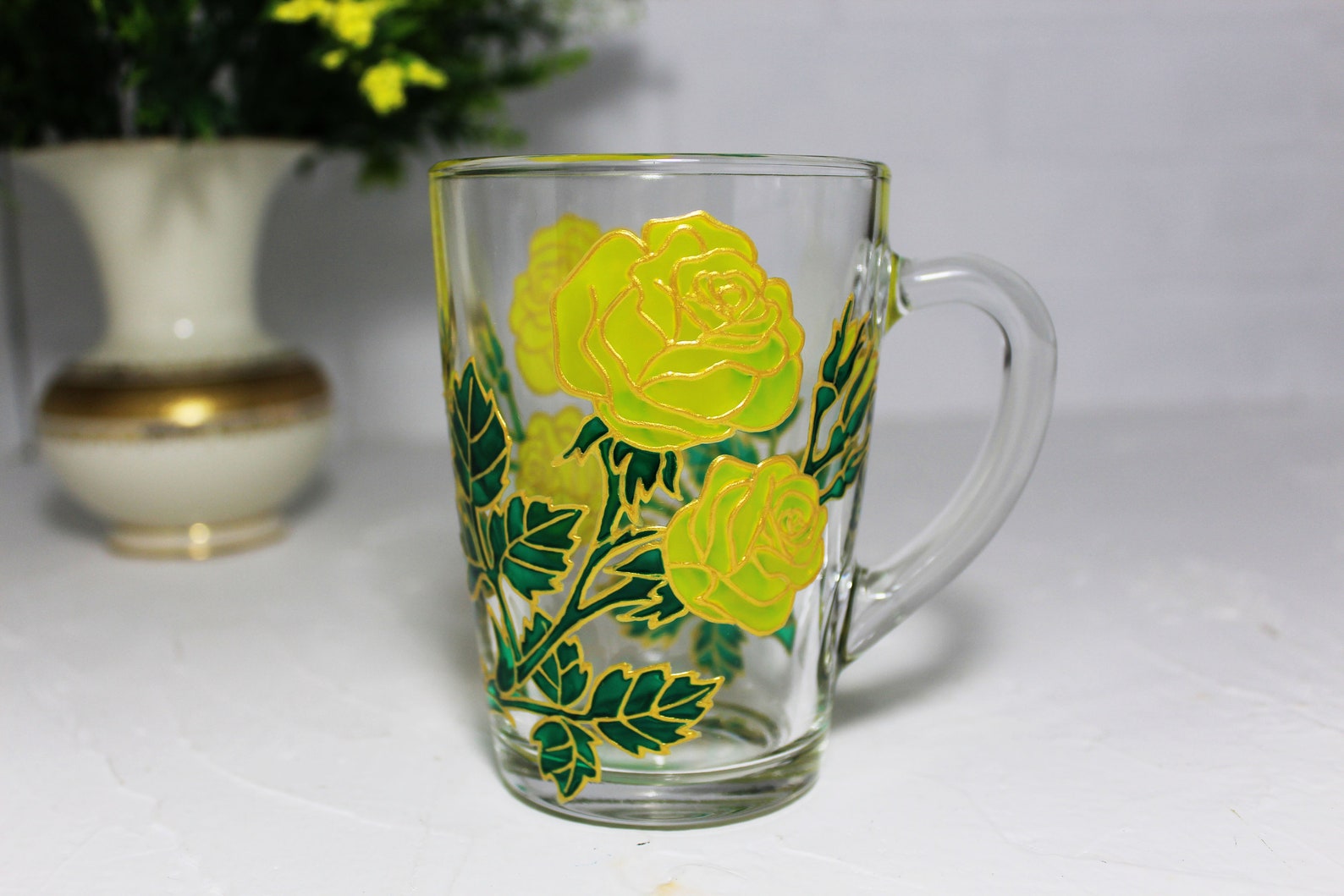 Floral Mug Yellow Roses Unique Coffee Cute Gift Funny Cup - Etsy