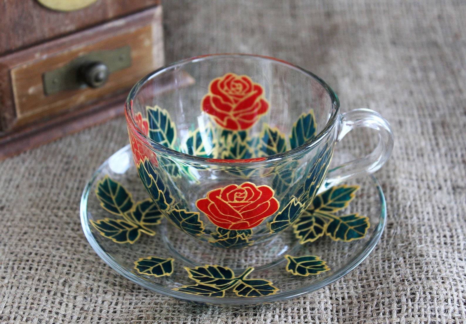 Flower Tea Cup Set Hand Painted Roses Tea Cup and Saucer | Etsy