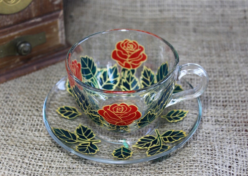 Flower Tea Cup Set Hand Painted Roses Tea Cup and Saucer | Etsy