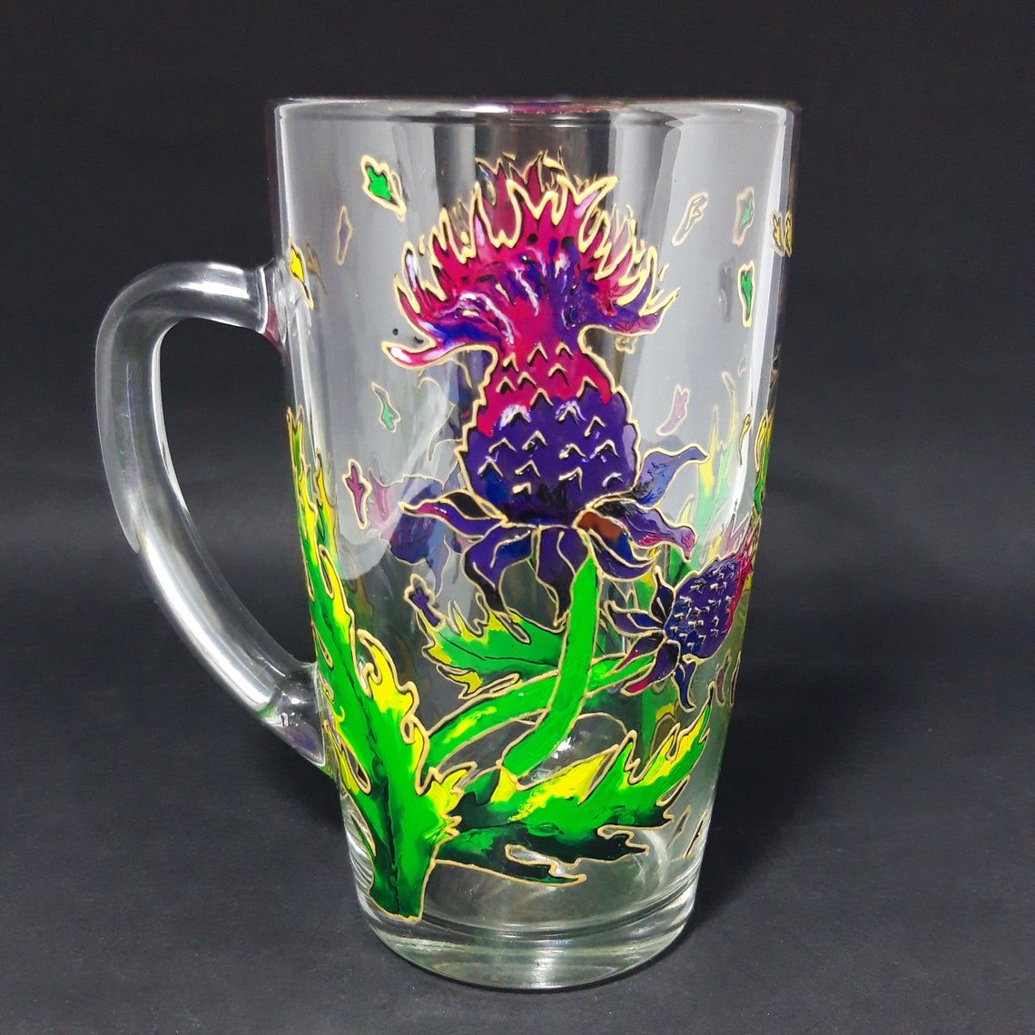 Scottish Thistle Mug Hand Painted Carduus Personalized Glass - Etsy