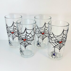 Spider Web Hand Painted Water Glasses Drinking Glass Set Of4 Halloween ...