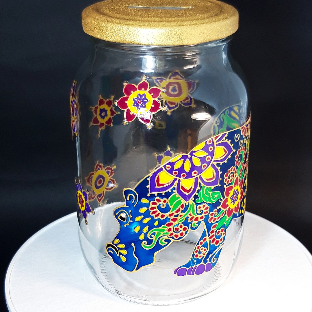 Glass Coin Bank Personalized. Hand Painted Hippo Animal Coin Bank ...